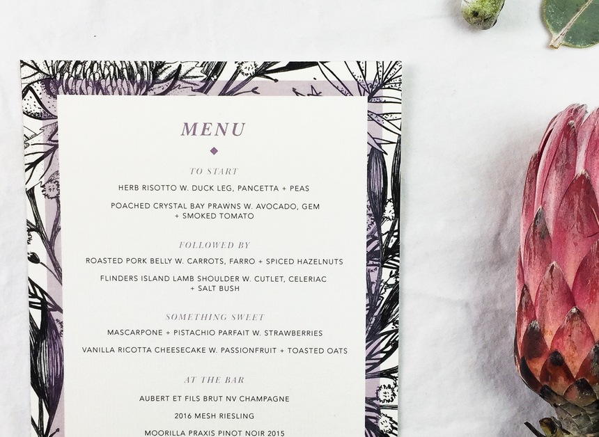Australiana Native Floral Illustration Menu | Papermarc Melbourne ...