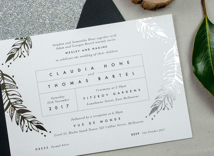 Foliage - Silver Foil Wedding Invitation | Papermarc Melbourne, Australia