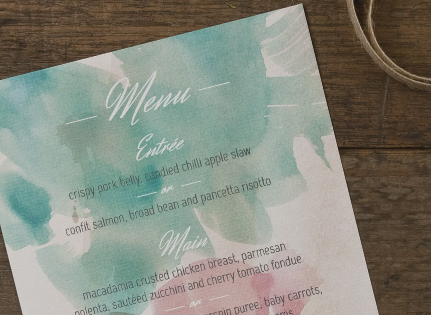 Monet Watercolour Menu | Papermarc Melbourne, Australia
